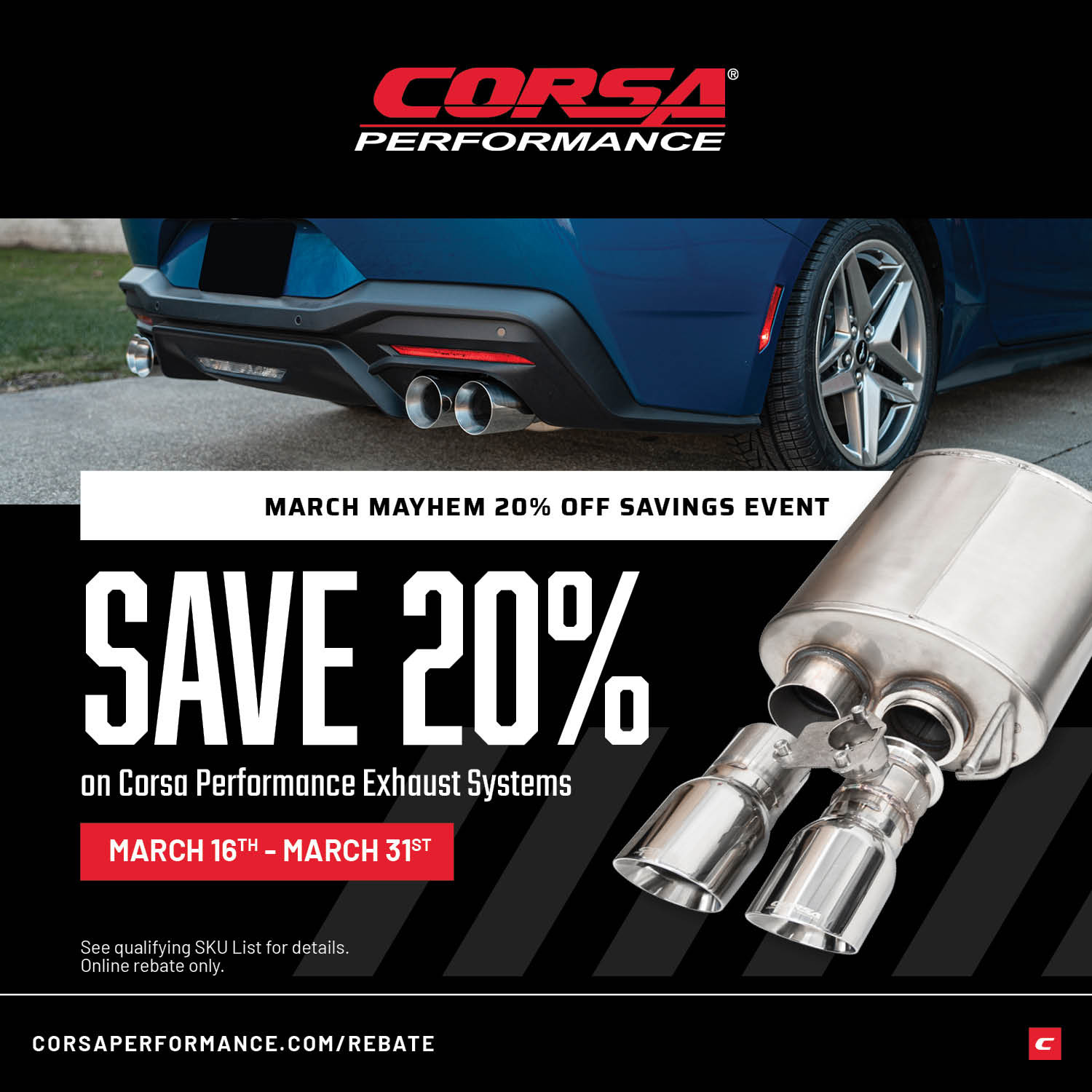 Corsa Sale March 2024 – Get 20% Back | CORVETTE EXHAUST SYSTEMS